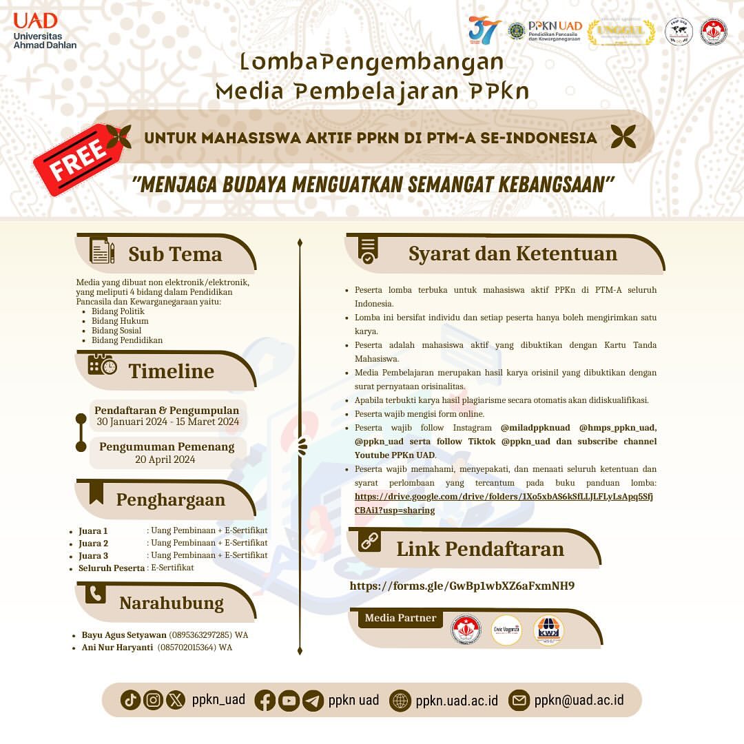 Lomba Pengembangan Media Pembelajaran Ppkn Program Studi Ppkn Uad