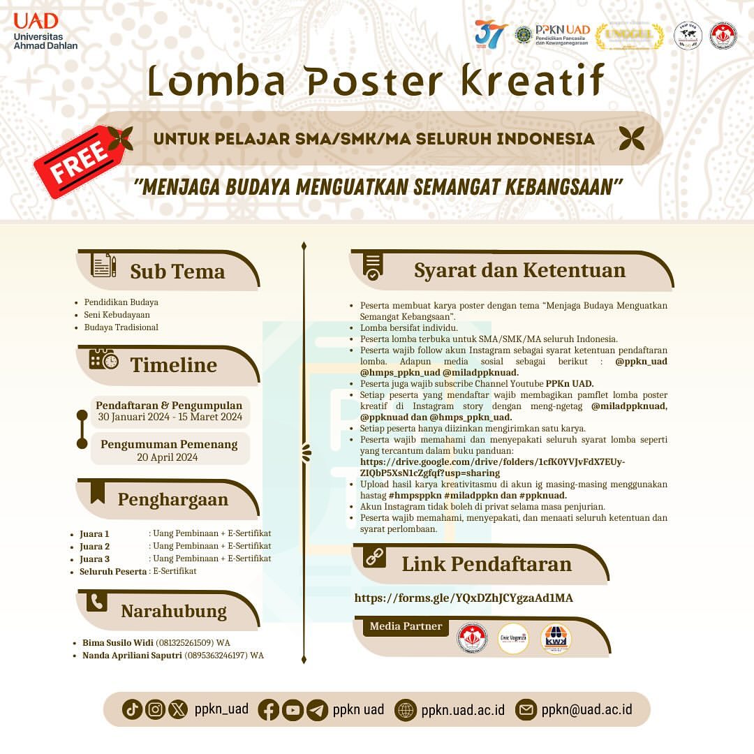 Lomba Poster Kreatif SMA/SMK/MA Seluruh Indonesia - Program Studi PPKn UAD