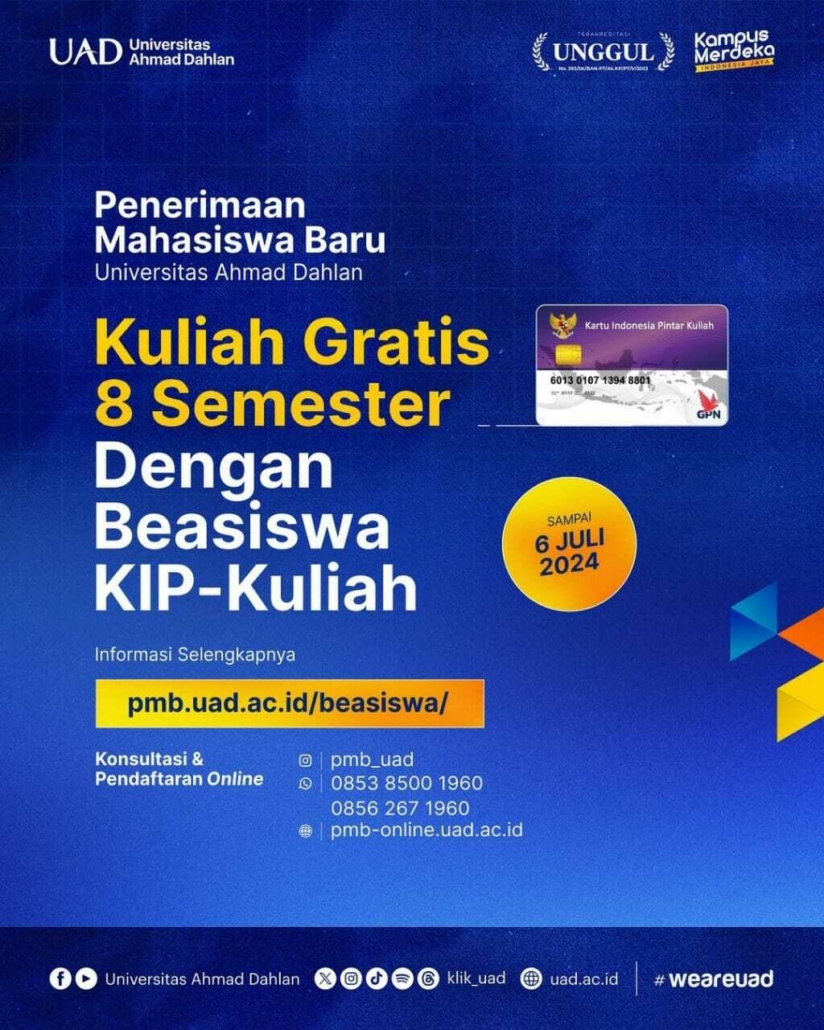 Beasiswa KIP-K Universitas Ahmad Dahlan 2024 - Program Studi PPKn UAD