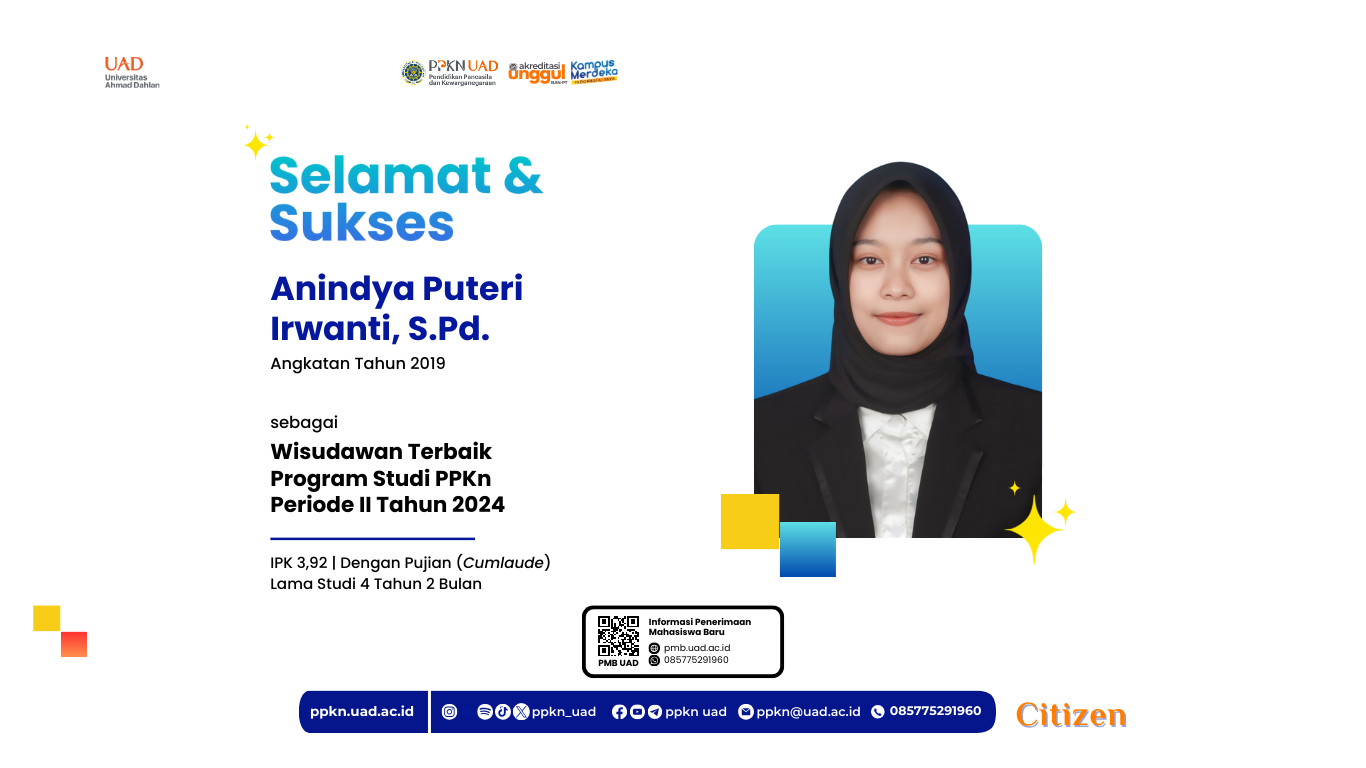 Anindya Puteri Irwanti Wisudawan Terbaik Ppkn Uad Program Studi Ppkn Uad