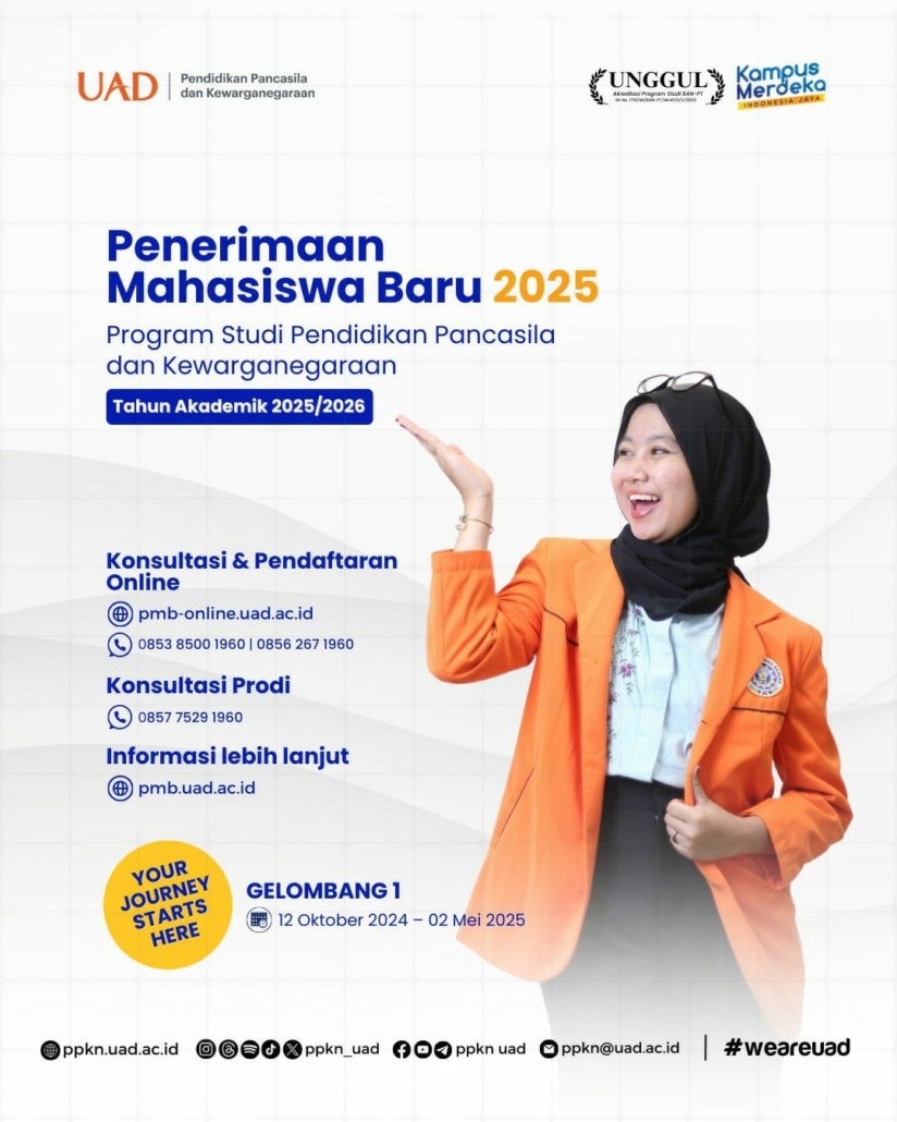 Gelombang 1 Penerimaan Mahasiswa Baru PPKn UAD 2025 - Program Studi PPKn UAD