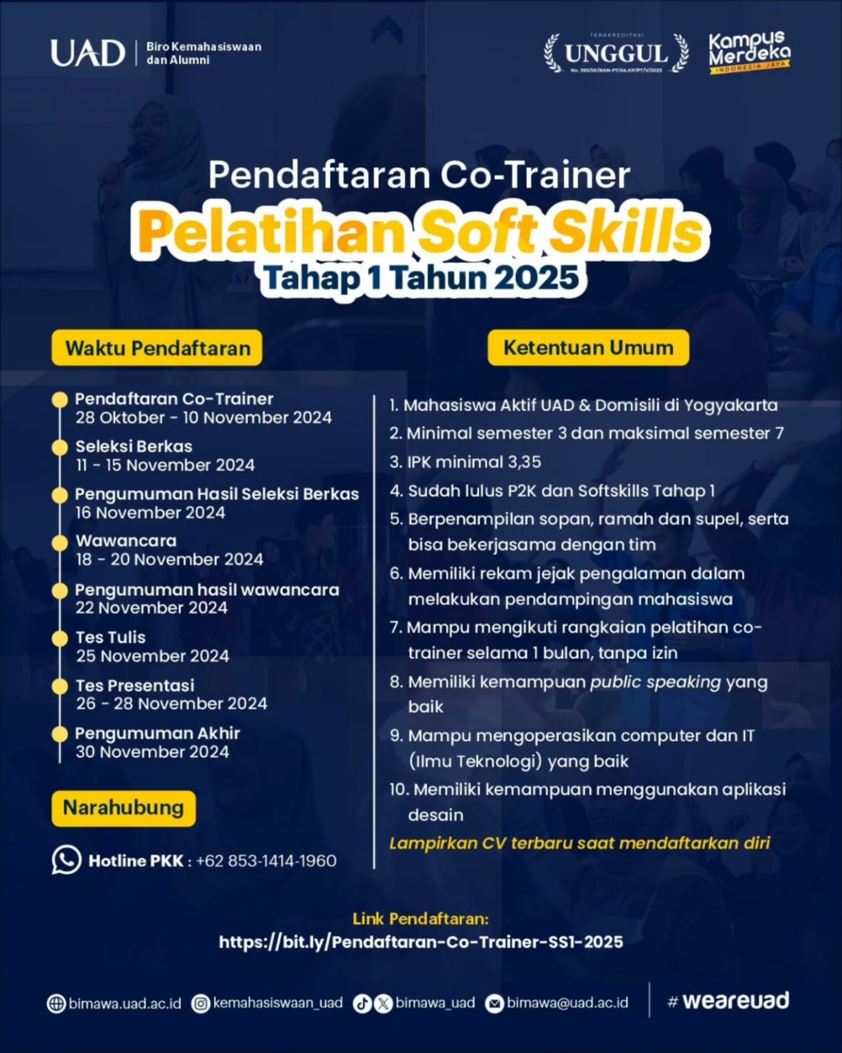 Pendaftaran Co-Trainer Pelatihan Soft Skills Tahap 1 2025 - Program Studi PPKn UAD