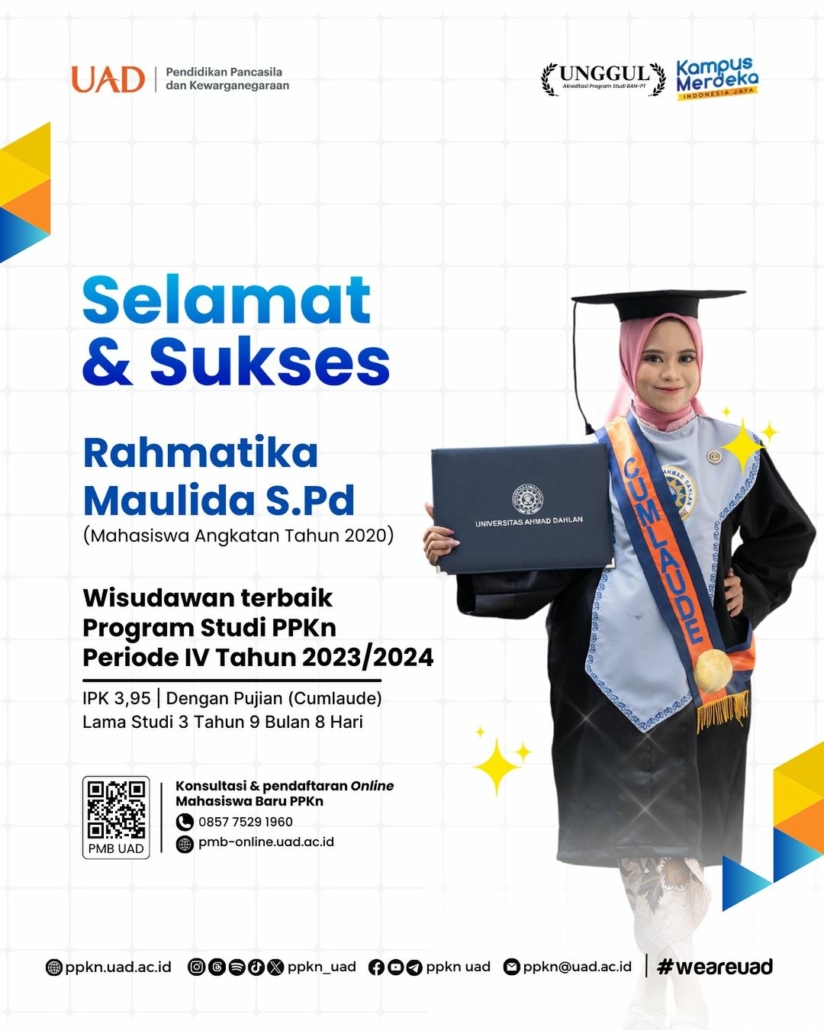 Rahmatika Maulida, Wisudawan Terbaik PPKn UAD Periode IV Tahun 2023/2024 - Program Studi PPKn UAD